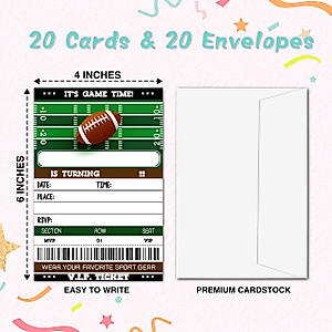 TIOFUNO Football Ticket Invite, Birthday Party Invitations(4" X 6"), 20 Fill-in Invitation Cards With Envelopes-B07