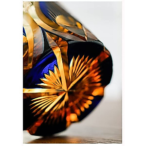 JIACI Edo Kiriko style Hand Cut Crystal Glass Tumbler Whisky 260ml Tumbler For Whiskey-Cocktail-Vodka-Beer Drinkingware Glasses Crystal Whiskey With Gift Box (Amber Blue)