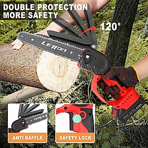 Letton Mini Chainsaw,8 inch & 6 inch electric chainsaw cordless With 21V Battery Powered,Portable Hand Held Chain Saw For Cutting Trees Branch Trimming Pruning-Red