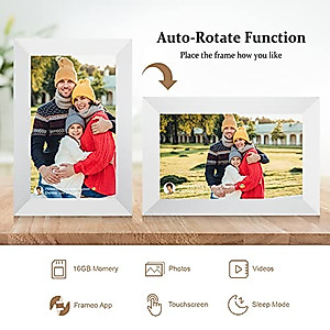 AEEZO 10.1 Inch WiFi Digital Picture Frame, IPS Touch Screen Smart Cloud Photo Frame with 16GB Storage, Easy Setup to Share Photos or Videos via Frameo APP, Auto-Rotate, Wall Mountable (White)