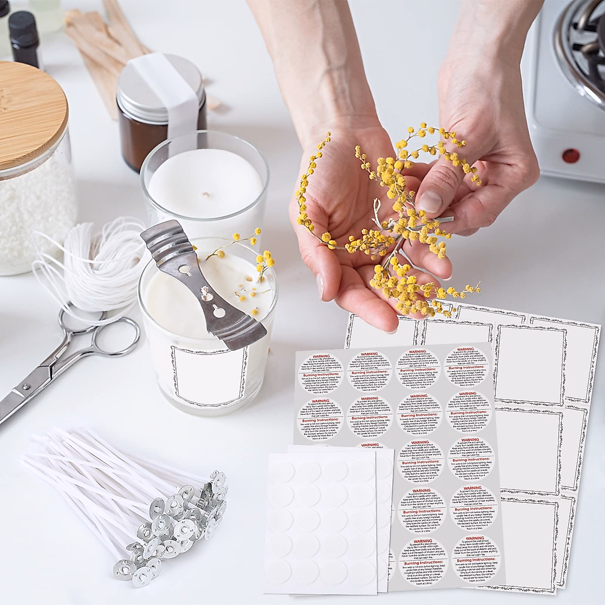 JuneHeart 15 Pack 6 OZ Candle Jars for Making Candles, Empty Glass Candle Jars with Bamboo Lids and 50 Candle Wicks Kit for Making Candles-Dishwasher Safe (Clear Jars, 15 Pack 8OZ)