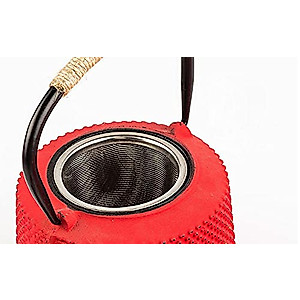 Japanese cast iron teapot with tea egg filter gas stove kettle 850ml metal red teapot lift iron water kettle kung fu tea set-Red