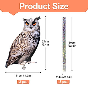 kungfu Mall Owl to Keep Birds Away, 3 Pack Bird Scare Owl Fake Owl, Reflective Hanging Bird Decoration, Effective Bird Control Device to Keep Birds Pigeon Woodpecker Away from Patio Garden