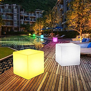 HTZ Cube Chair Light Rechargeable Led Stool Waterproof with Trol Ma-Gi-C Color Changing Sidcolor,Home Garden Party Decoration/43Cm/16.9Inch (Color : 35Cm/13.7Inch)