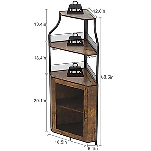 Amyove Corner Wine Bar Cabinet with Detachable Wine Rack, Industrial Wine Cabinet with Glass Holder, Small Sideboard and Liquor Coffee Bar Cabinet with Mesh Door, ‎Retro Brown