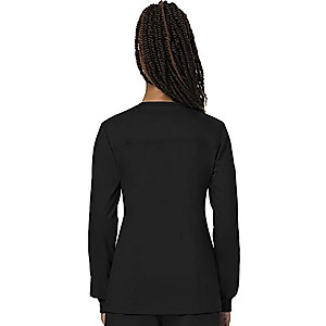 Cherokee Snap Front Scrub Jackets for Women, Workwear Revolution Soft Stretch WW310, M, Black