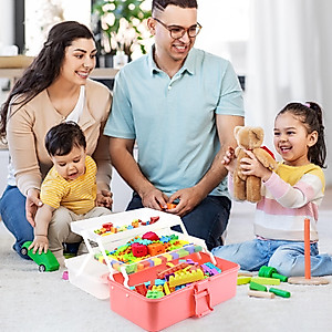 Akamino 2 Pcs Multipurpose Storage Box with Handle,3-layer Plastic Sewing, Art & Craft Case,11 In Portable Locking Tool Container Tackle Box for Cosmetic Medicine Jewelry Hair Accessories(Pink)