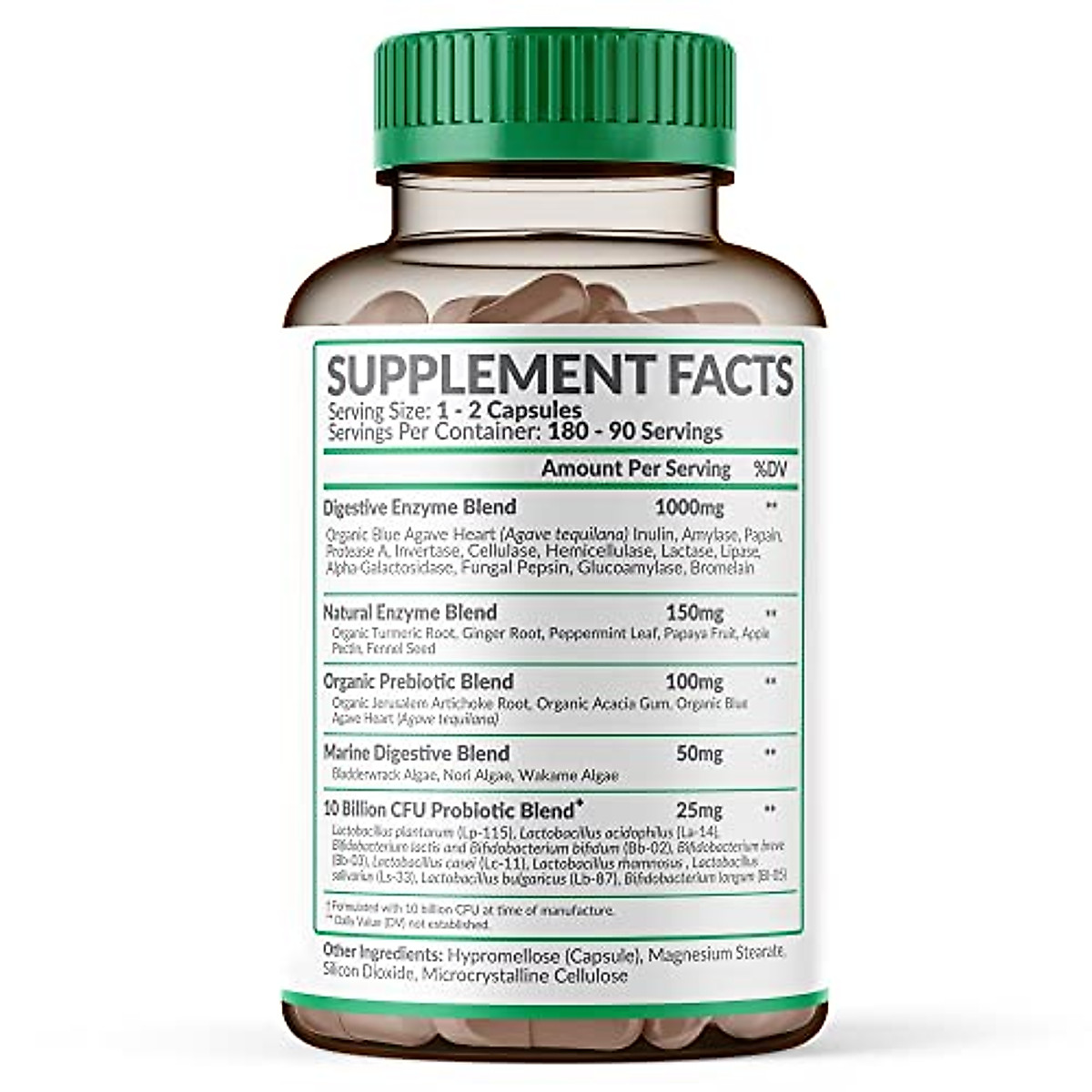 Wholesome Wellness Digestive Enzymes 1000MG Plus Prebiotics & Probiotics Supplement, 180 Capsules, Organic Plant-Based Vegan Formula for Digestion & Lactose with Amylase & Bromelain,1-2 Month Supply