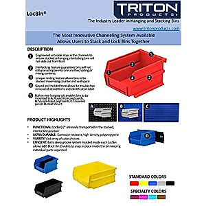 Triton Products 3-235R LocBin Stacking, Hanging, Interlocking Polypropylene Bins 10-7/8-Inch L by 11-Inch W by 5-Inch H Red 6 CT