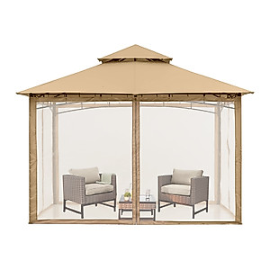 MASTERCANOPY Outdoor Garden Gazebo for Patios with Stable Steel Frame and Netting Walls (10x10, Beige)