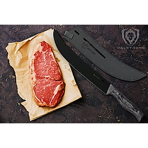 Dalstrong Butcher Knife - 10 inch - Delta Wolf Series Knife - Ultra-Thin & Zero Friction Blade - HC 9CR18MOV Steel - Black Titanium Nitride Coating - Breaking Knife - G10 Camo Handle - Leather Sheath