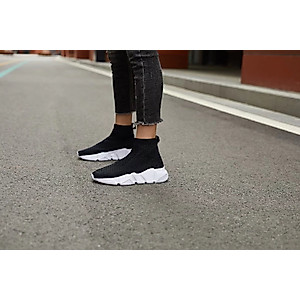 YAVY Sneakers for Boys Tennis Shoes Girls Sock Sneakers for Kids Slip on Shoes Breathable high top Athletic Shoes Lightweight Walking Running Shoes Black 054-35