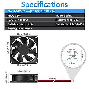 80mm 24V DC Cooling Fan CF8025 High Speed 24V 80mm 25mm 2Pin PC Exhaust Muffin Fan Low Noise 3500RPM 2-Pack