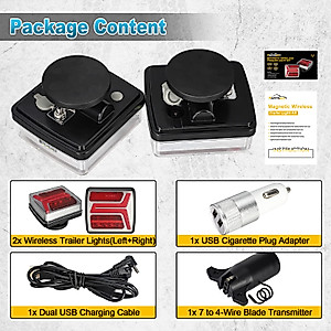 Partsam LED Magnetic Towing Tail Light 58LED Wireless LED Towing Trailer Light Kit Universal Stop Turn Running Light with License Plate Light Dual USB Cable Charges for Trucks Trailers IP67 10-30V