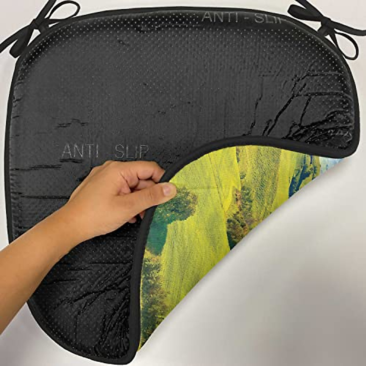 Lunarable Tuscan Chair Cushion Pads Set 12, Rural Landscape Cypresses Along The Path to Vineyard Farm House, Seat Padding for Office with Anti-Slip Backing, 16"x16", Green and Pale Blue