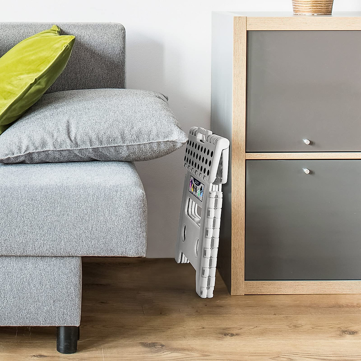 Delxo 13" Folding Step Stool for Kids and Adults, Non-Slip Foldable Step Stools with Handle,Plastic Portable Folding Stool for Bathroom,Bedroom,Kitchen,Hold up to 300lbs White