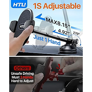 【Military-Grade Stable Suction】 Cell Phone Holder for Car,【Flexible Telescopic Arm】 360° Rotatable Stand Dashboard Windshield Cellphone Mount for iPhone 15 14 13 12 Samsung Smartphone Truck, Black