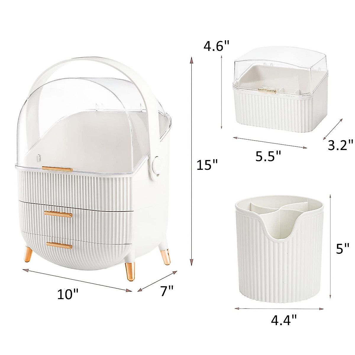 ZOOFOX 3 Pack Makeup Organizer, Cosmetics Storage Display Case with Lipstick and Makeup Brush Organizer, Portable Handle Skincare Holder for Bathroom Countertop, Dresser