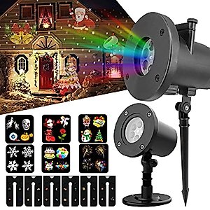 Christmas Projector Lights,Waterproof IP65 Holiday Lights Projector Lawn Projector Lamp Snowstorm Landscape Spotlight Show with 6 PCS Pattern Card for Indoor Outdoor Garden Lawn Birthday Decoration