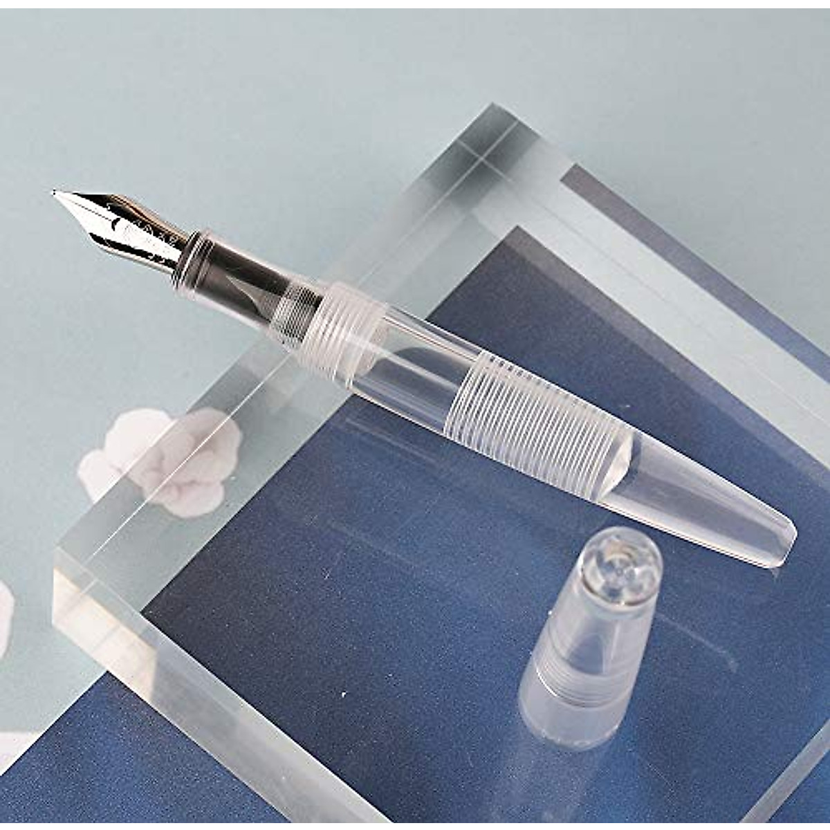 C2 Fountain Pen Fine Nib, Eyedropper Filling, Clear Transparent Acrylic, Large-Capacity Gift Set (Clear Color Only)