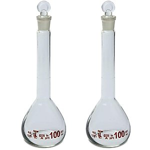 100ml Volumetric Flask, 3.3 Boro Glass, Class A, Ground Stopper, Karter Scientific 213W5 (Pack of 2)