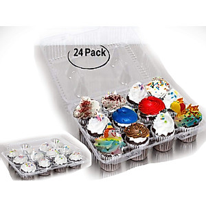 Dozen Cupcake Containers - Case of 24 cupcake boxes plastic 12 Compartment Cupcake Containers 12 count dozen cupcake containers Holds 12 Cupcakes (24, 12 Cavity Cupcake Container)