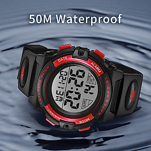 A ALPHA Boys Watch, Digital Sport Outdoor Multifunctional Chronograph LED 50 M Waterproof Alarm Calendar Analog Watch for 3-15 Year Old Boys, Rubber Band