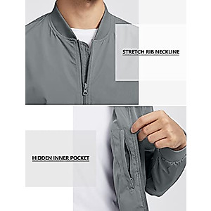Pudolla Men's Bomber Jackets With 5 Pockets Lightweight Windbreaker Jackets For Men Outwear Casual Jacket Coat for Golf(dark grey L)
