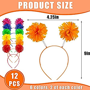 Tigeen Headband Head Bopper with Pom Pom (12 Pcs, Mixed Color) - Costume Headwear for Women Adults Accessories, Birthday Party Headwear