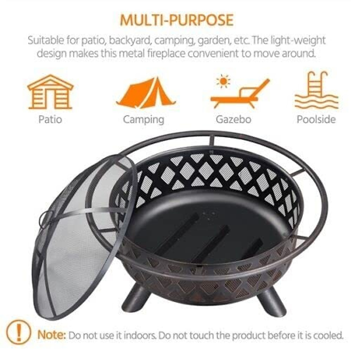 Fire Pit, 36 Inch Fire Pits for Outside Large Bonfire Wood-Burning Patio & Backyard Fire Pits Round Firepit for Camping Patio Backyard Garden Camping Beach NJDT