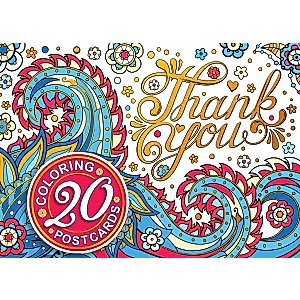 VICTORIA CHUKALINA PUBLISHING Thank you coloring postcards. Set of 20 coloring postcards on thick paper with gold foil accents on each card and rounded corners
