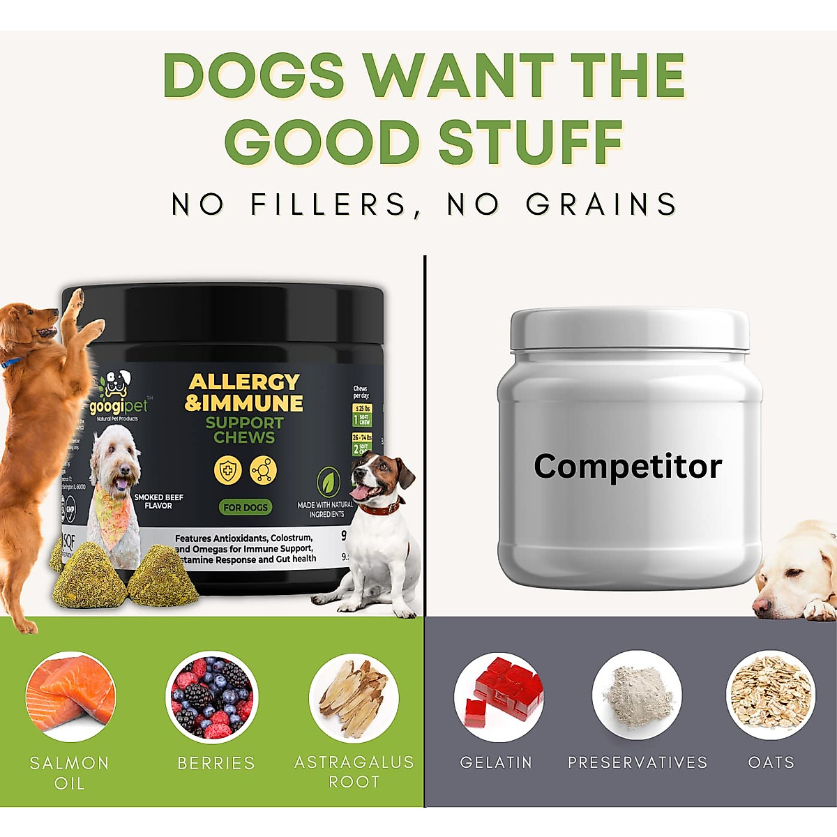 Googipet Dog Allergy Relief Chews - Immune Support Chews for Dog Itch Relief, Salmon Fish Oil for Dogs, Probiotics for Dogs Itchy Skin & Colostrum, Skin Hot Spot Treatment for Dogs & Allergy Relief