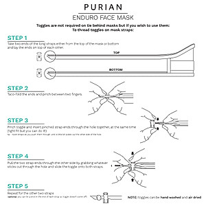 PURIAN Face Mask, Tie Behind Head Straps, Cord Locks, Dust Mask for Travel, Industrial, Work, Comfort, Black | 4 Pack