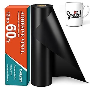 CAREGY Black Permanent Vinyl, Matte Black Adhesive Vinyl for Cricut - 12" x 60FT Black Permanent Vinyl Roll for Cutting Machine,Signs, Home Decoration,Scrapbooking, Craft, DIY Mug Project, Sticker…