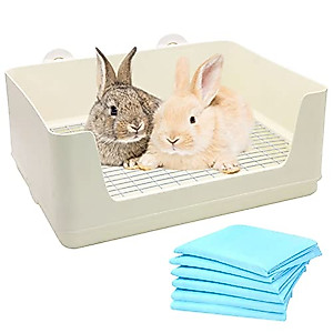 Fhiny Large Rabbit Litter Box for Cage, Plastic Potty Trainer Corner Toilet Box with Disposable Pee Pads for Bunny Guinea Pigs Ferrets Chinchillas Small Animals