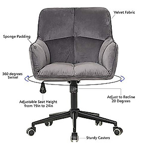Home Office Desk Chair Velvet Task Chair Accent Chairs - Comfy Computer Chair for Desk, Adjustable Swivel Chair Coffee Chairs Padded Arm Chair for Living Room Bedroom (Grey)