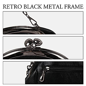 Oweisong Vintage Kiss Lock Top Handle Handbags for Women Retro Leather Shell Satchel Purse Tote Crossbody Shoulder Bags