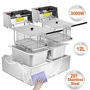 20.7 Qt Professional Deep Fryer with 2 x 6L Baskets, Large Electric Commercial Deep Fryer for Kitchen Restaurant Home Use, Countertop Dual Tank Deep Fryer for Turkey Chicken Fish Oil Less Deep Fryers