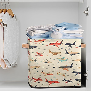 Tablerazzi Retro Airplane Cube Storage Bin, 13 Inch Collapsible Fabric Storage Cube Bin, Foldable Cube Baskets for Shelf, Closet, Organizer