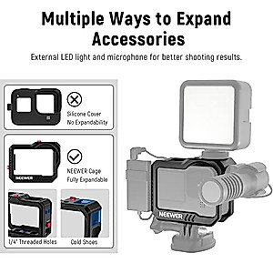 NEEWER Hero11 Cage / Hero10 Cage / Hero9 Vlog Cage, All Metal Form Fitting Video Cage with 1/4" Threads & Cold Shoes, Supports Max Lens Mod, Compatible with GoPro SmallRig Accessories (ST46)