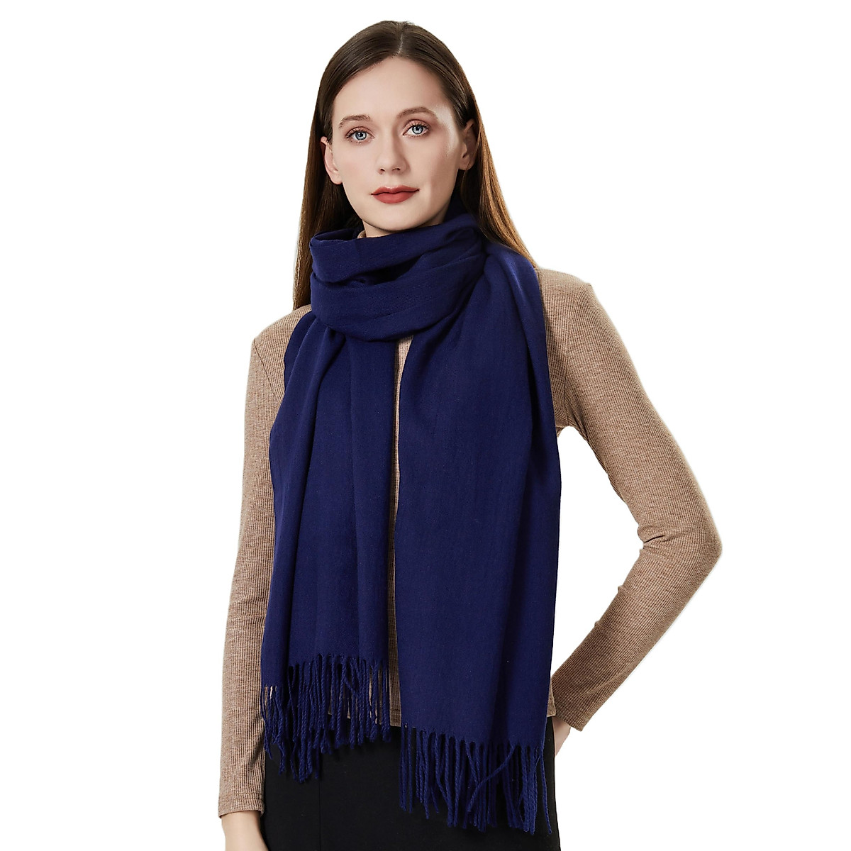 QBSM Womens Navy Blue Winter Pashmina Scarf Blanket Formal Shawls and Wraps for Evening Dresses