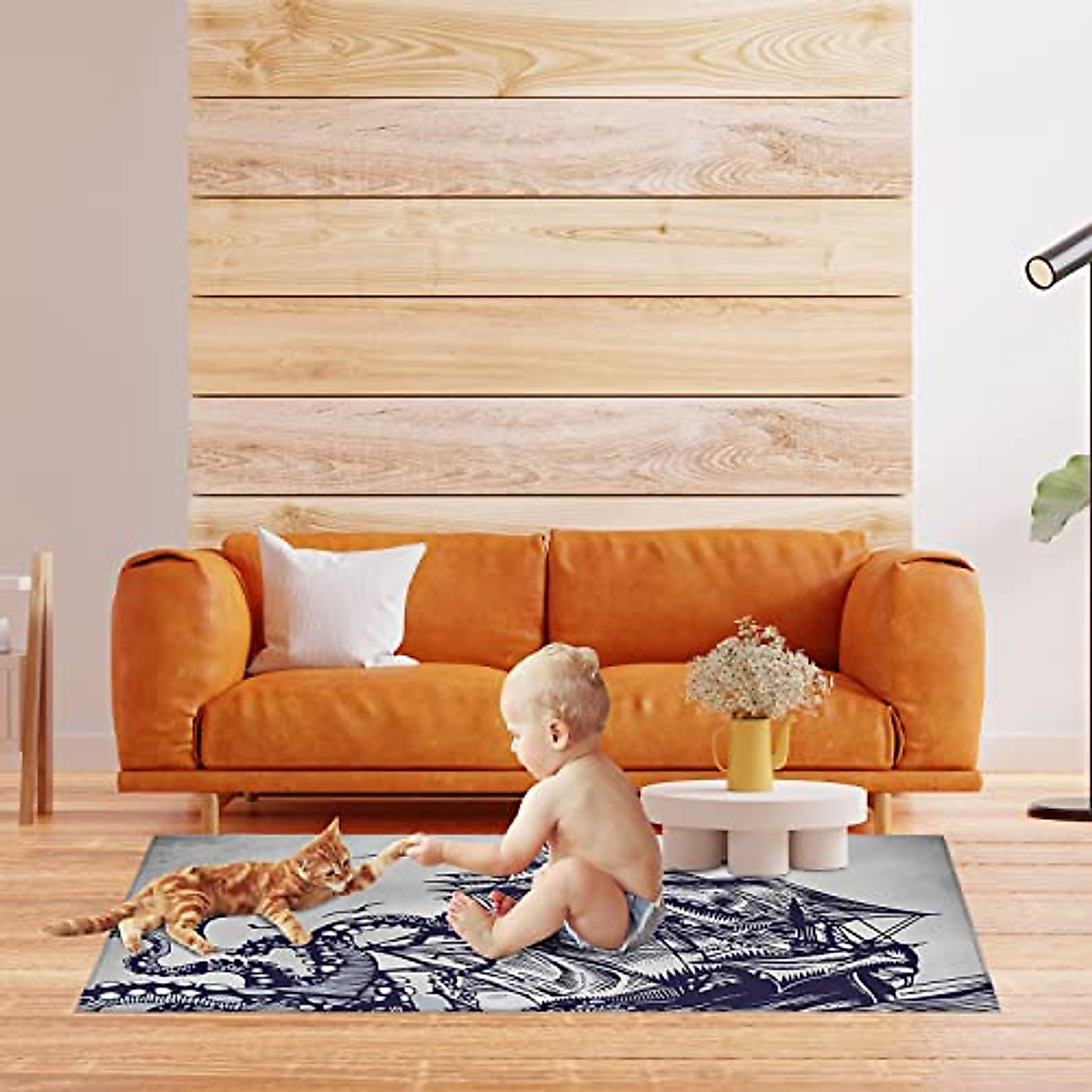 Kitchen Mats for Floor, Nautical Theme Octopus Sea Monster Kitchen Rugs, Kitchen Organization Anti-Fatigue Kitchen Mat, Kitchen Decor Runner Rug Room Decor Standing Desk Mats