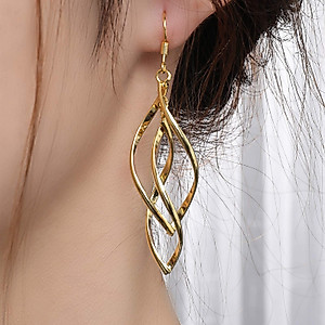 18K Gold Plated Earrings For Women Hypoallergenic Gold Earrings Gold Statement Earrings for Women Trendy Fashion Gold Jewelry Gifts Above 12 Years Old（Gold）