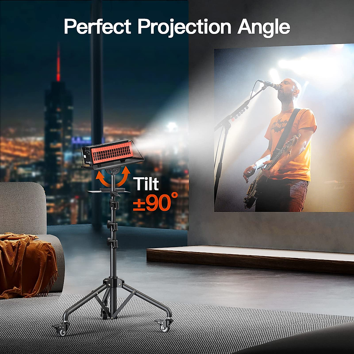 Amada Projector Stand with Wheels, Height Adjustable Rolling Stand with Mouse Tray, Bag Included - Ideal for Laptop, Projector, DJ, Sheet Music - AMPS05