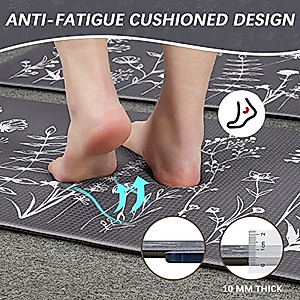 ASPMIZ Farmhouse Kitchen Mat Set Anti Fatigue 2 Piece, Non-Skid Waterproof Kitchen Mats and Rugs Cushioned, Washable Kitchen Rug Flowers Floor Comfort Mats for Kitchen Home, 17'' x 47'' + 17'' x 30''