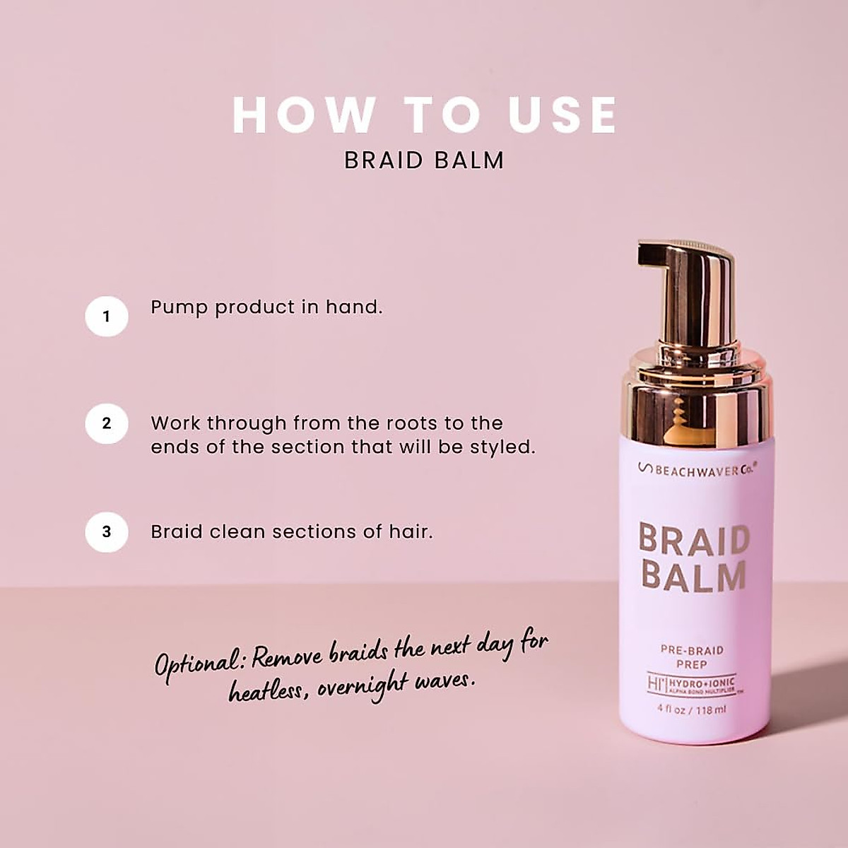 Beachwaver Braid Balm Pre-Braid Prep - Frizz-Taming Hair Primer Foam to Strengthen and Reduce Flyaways with HiX Vegan Bond Multiplers - Create Heatless Curls with Braids - For All Hair Types (4 Fl Oz)