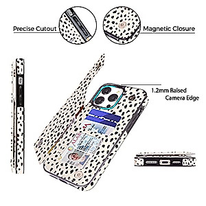 uCOLOR Compatible with iPhone 14 Pro Max 6.7" Wallet Case with Card Holder Folio Flip PU Leather Kickstand Card Slots Double Magnetic Clasp and RFID Blocking Cover 6.7 Inch (Almond Latte Polka Dot)