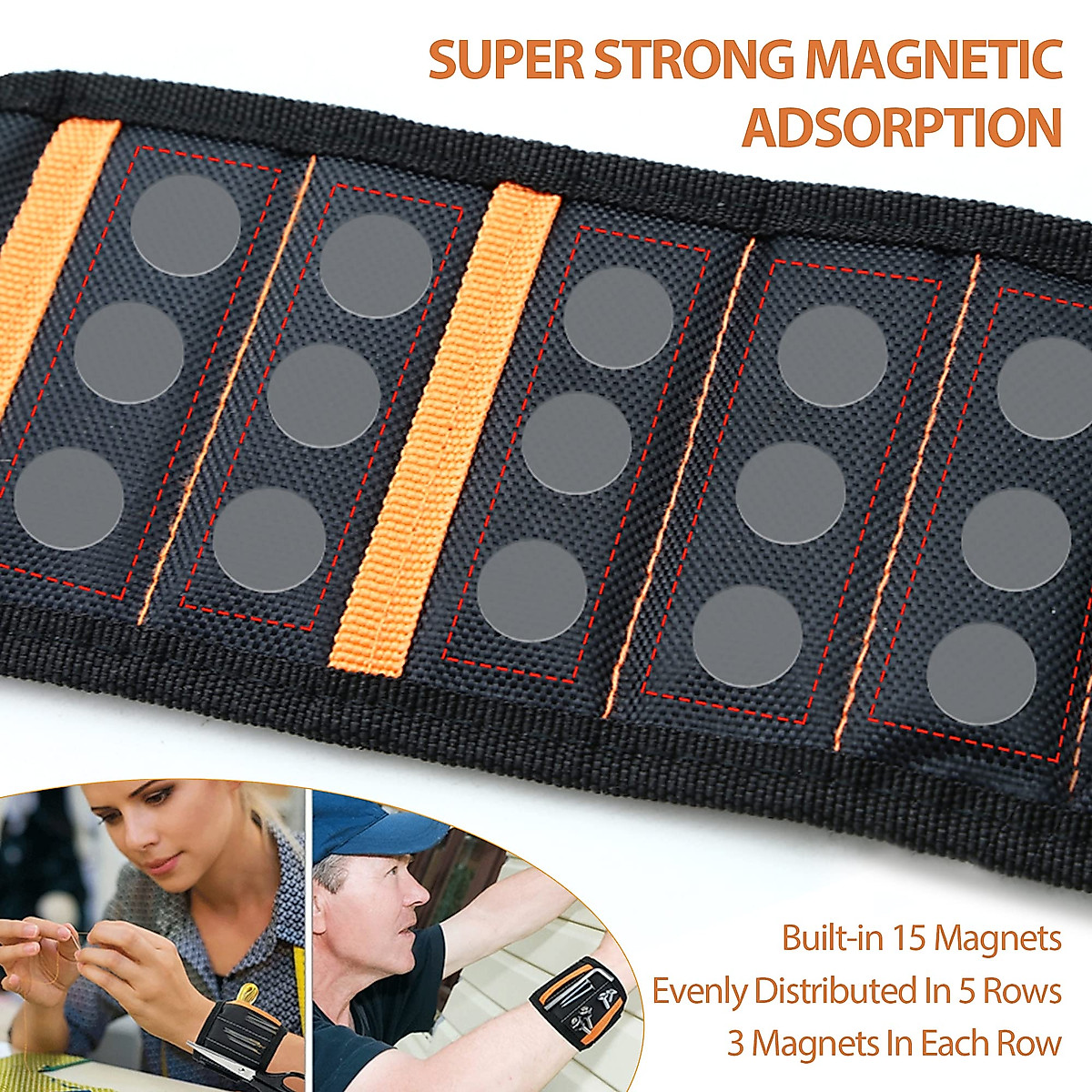 FelRelWel Magnetic Wristband ,Christmas Stocking Stuffers Tools Gifts for Men Magnetic Wristband , Five Rows 15 Super Strong Magnets Gadgets Wrist Tool Belt Holder for Holding Screw Nail Drill Bit