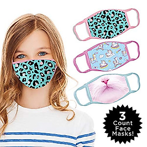 ABG Accessories Girls 3-Pack Kids Face Mask and Hand Sanitizer Holder Keychain (Flip Cap Reusable Empty Bottles) Age3-7, Unicorn Design, 6 Piece Set