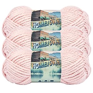 Lion Brand Yarn Hometown Yarn, Bulky Yarn, Yarn for Knitting and Crocheting, 3-Pack, Providence Pink